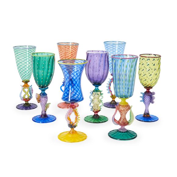 Bonhams Skinner : Eight Robert Dane Tutti Frutti Twist-stem Goblets ...