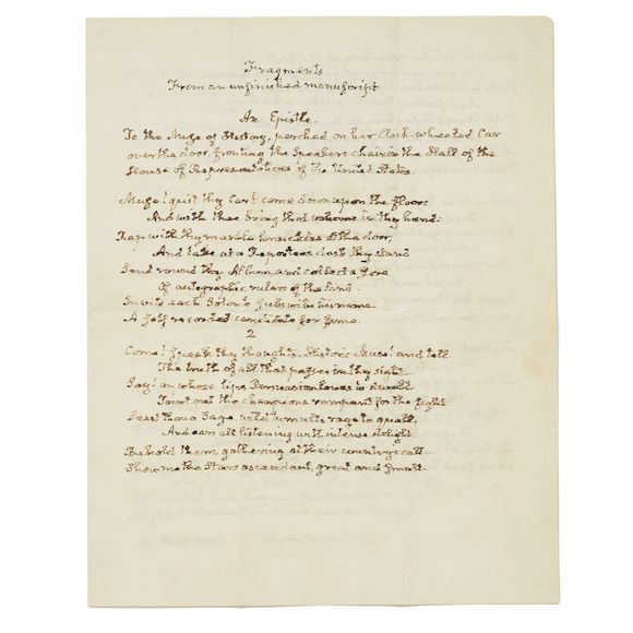 Bonhams : A JOHN QUINCY ADAMS MANUSCRIPT POEM ON THE EVILS OF SLAVERY ...