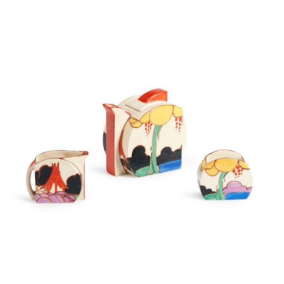 Bonhams Skinner : Three-piece Clarice Cliff (1899-1973)"Summer House ...