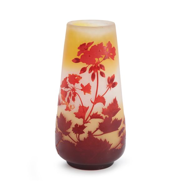 Bonhams Skinner : Galle "Geranium" Cameo Glass Vase, France, early 20th ...