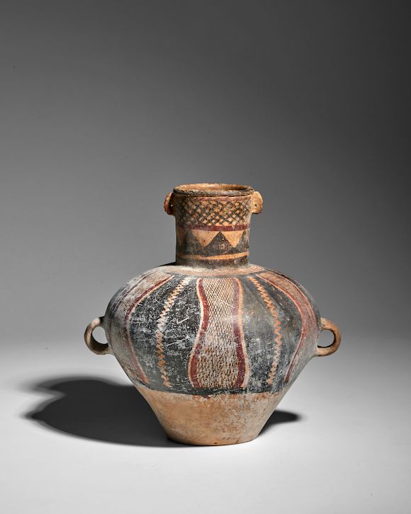 Bonhams : A NEOLITHIC PAINTED POTTERY JAR Majiayao culture, Banshan ...