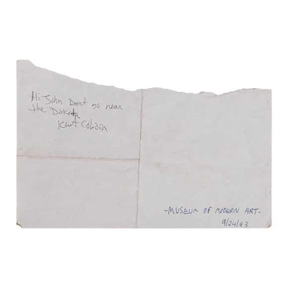 Bonhams : Kurt Cobain Signed and Inscribed Note Referencing John Lennon.