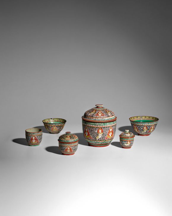 Bonhams : SIX THAI-MARKET BENCHARONG VESSELS PAINTED WITH DEITIES, TOH ...