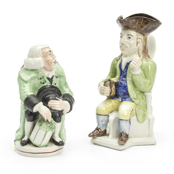 Bonhams Skinner Two Staffordshire Figural Jugs