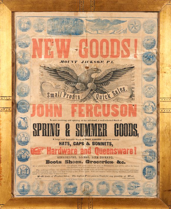 Bonhams Skinner : Two Framed New Goods Broadsides, mid-Atlantic United ...