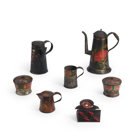 Bonhams Skinner : Seven Painted Tin Items, America, 19th century.