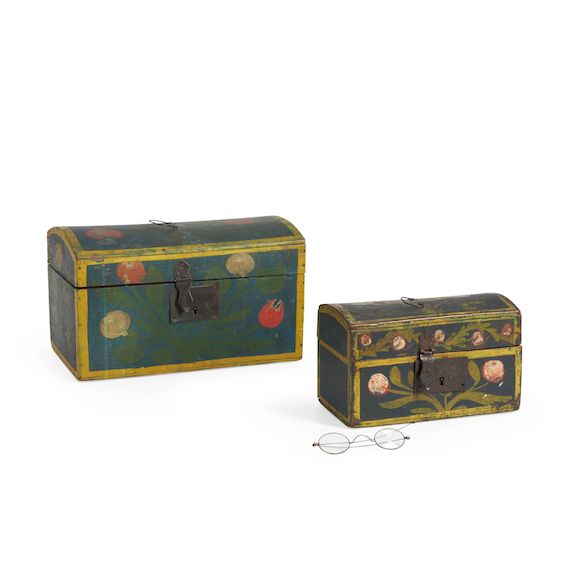 Bonhams Skinner : Two Polychrome Dome-lid Boxes, 19th century.