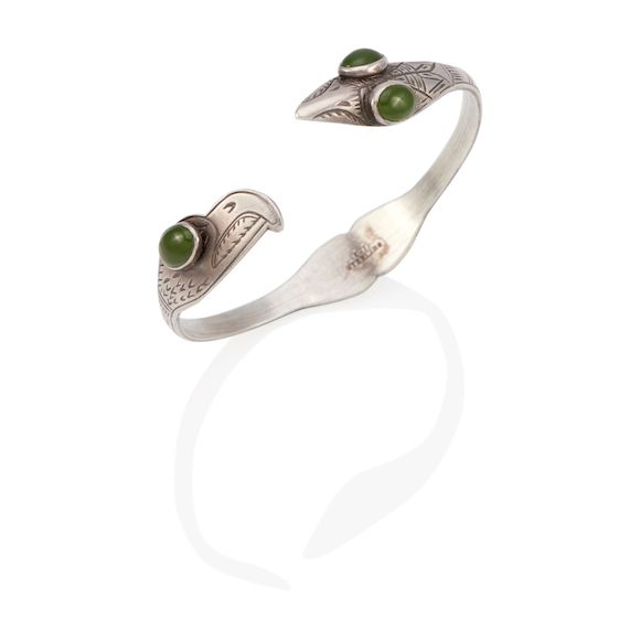 Bonhams : A SILVER AND NEPHRITE CUFF BRACELET