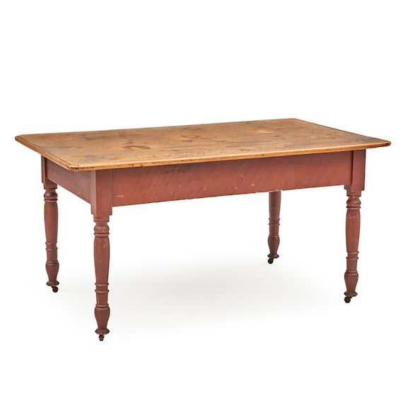 Bonhams Skinner : Red-painted Pine Kitchen Table, America, 19th century.