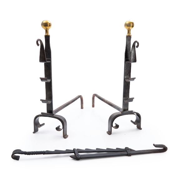 Bonhams Skinner : Two Ball-top Wrought Andirons and a Trammel, America ...