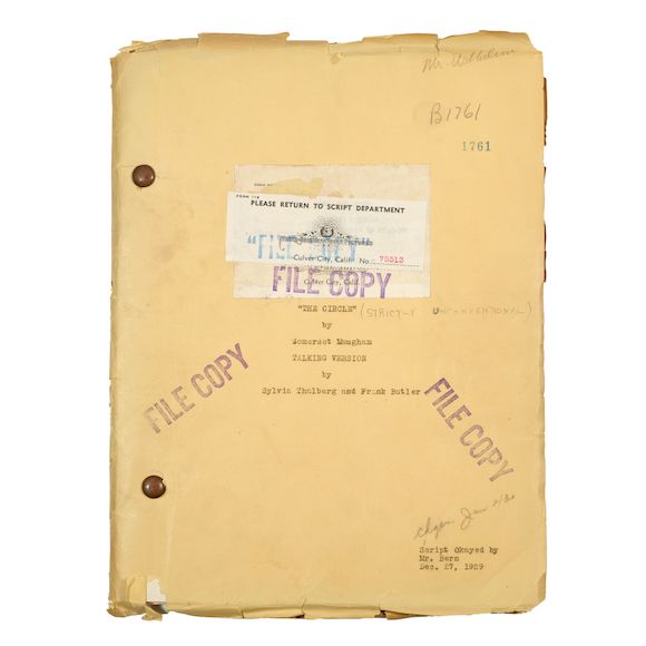 Bonhams : A SYLVIA THALBERG SCRIPT FOR MAUGHAM'S STRICTLY ...