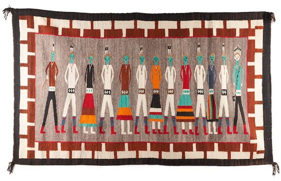 Bonhams Skinner : A Diné (Navajo) Yeibichai dancers weaving 47 x 78 in.