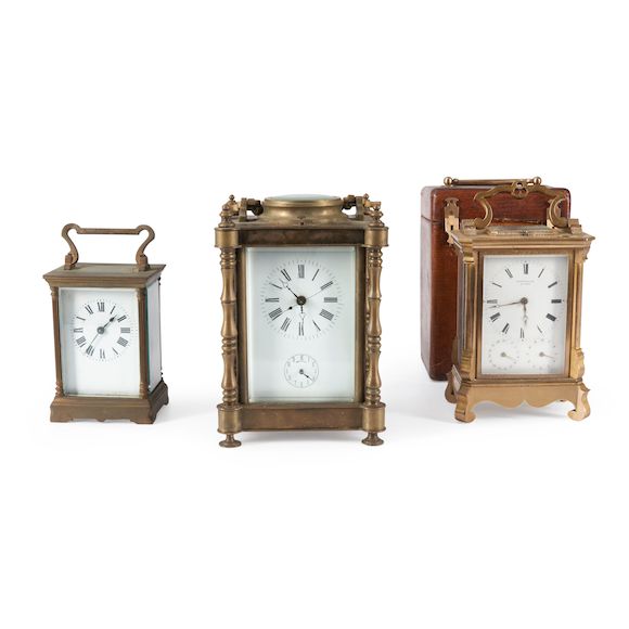 Bonhams Skinner : Three Gilt Brass Carriage Clocks, France, 19th century,
