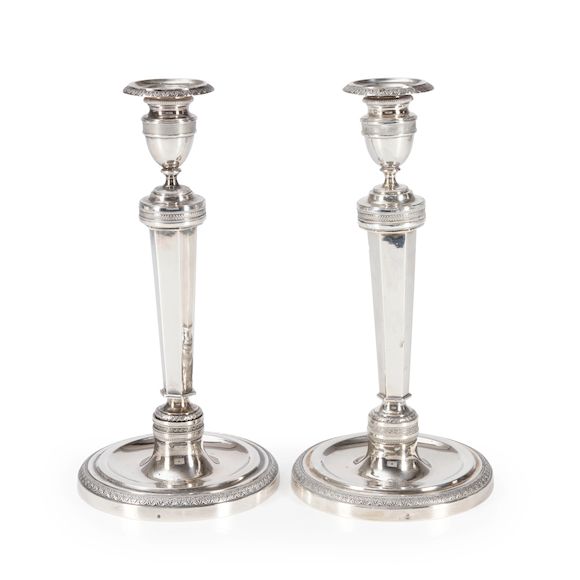 Bonhams Skinner : Pair of French .950 Silver Candlesticks,