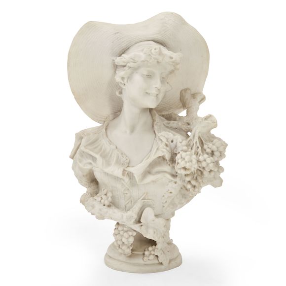 Bonhams Skinner : Alabaster Bust of Lady with Grapes, late 19th century,