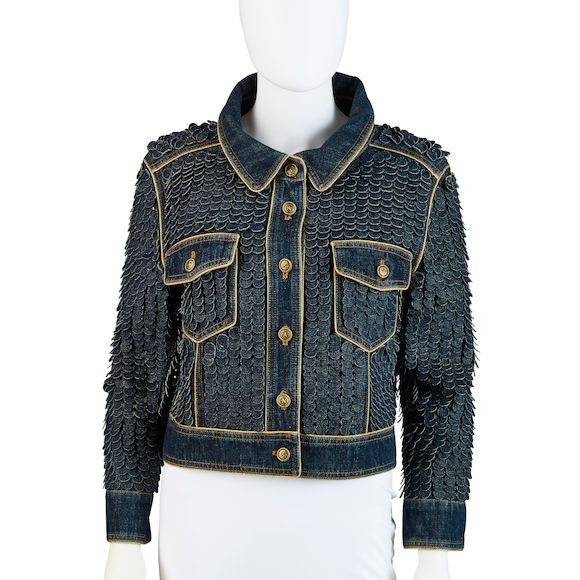 Bonhams : CHANEL SCALLOPED DENIM PYTHON JACKET Pre Fall 2014 Paris ...