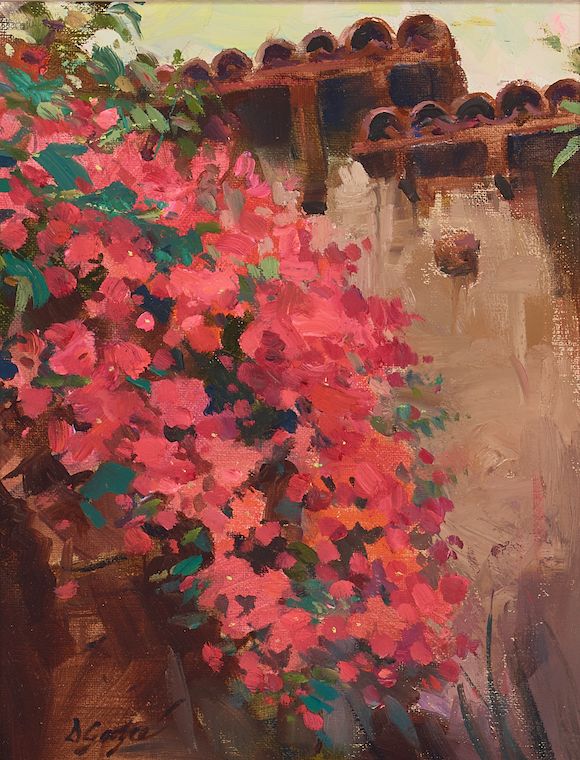Bonhams : Dan Goozee (born 1943) Mission Wall with Bougainvillea 10 x 8 ...