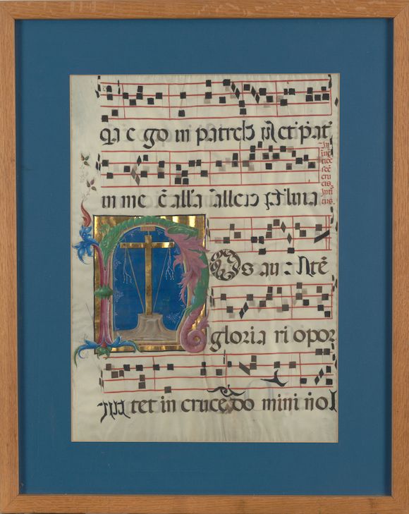 Bonhams : ILLUMINATED GRADUAL. Illuminated Manuscript Leaf in Latin on ...