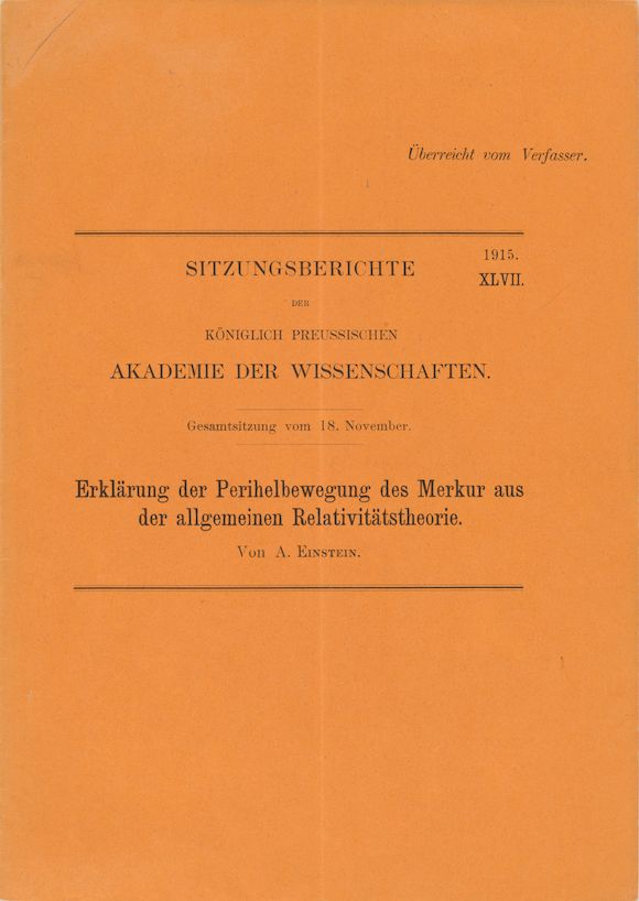 Bonhams : [EINSTEIN] AUTHOR'S PRESENTATION OFFPRINT ISSUE OF EINSTEIN'S ...