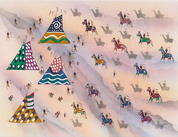 Bonhams : A Ben Nelson (Ahn Hia Ohm) watercolor painting, "They Return ...
