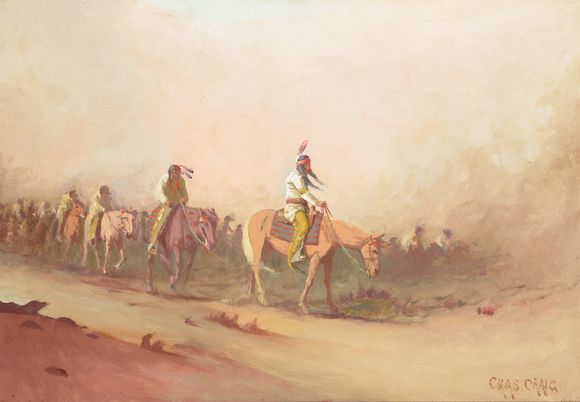 Bonhams : Charles Craig (1846-1931) Indians on Horseback 17 3/4 x 25 3/ ...