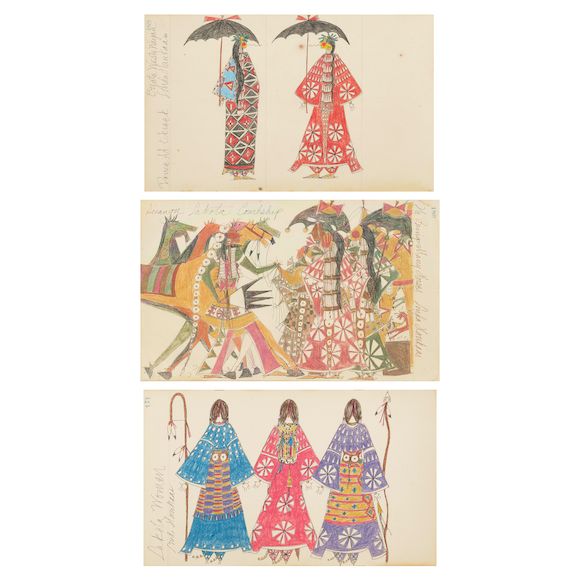Bonhams : Three Linda Haukaas drawings: "Dance at Okreek / Oyatee Waste ...