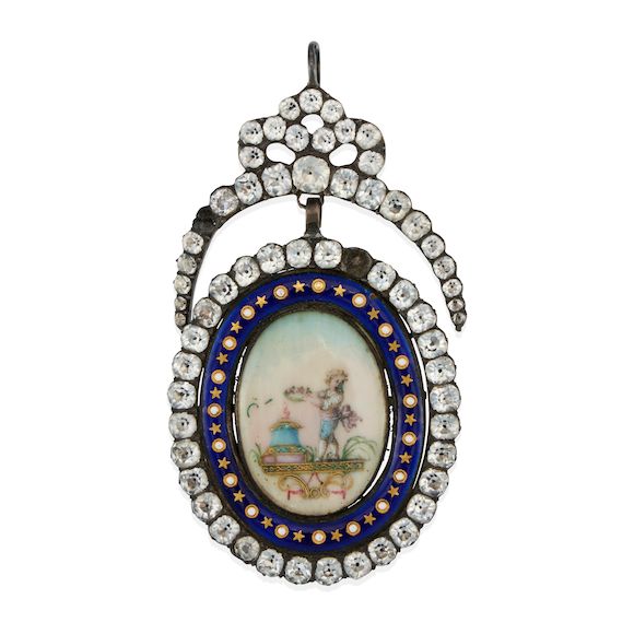 Bonhams : A SILVER, ENAMEL AND GLASS PENDANT