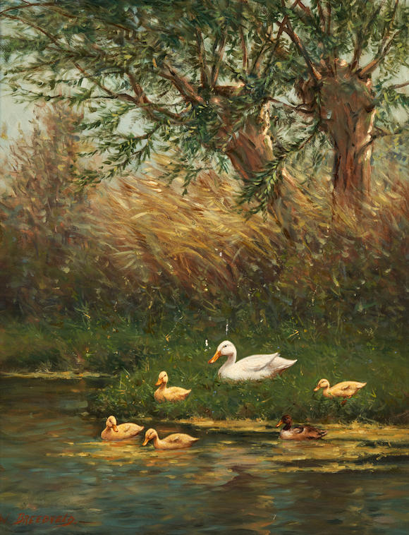 Bonhams Skinner Continental School 20th Century Ducks On The Riverbank