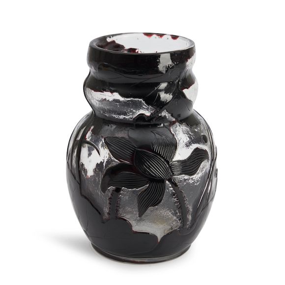 Bonhams Skinner : GALLE SANG DE BOEUF CAMEO GLASS VASE WITH LOTUS ...