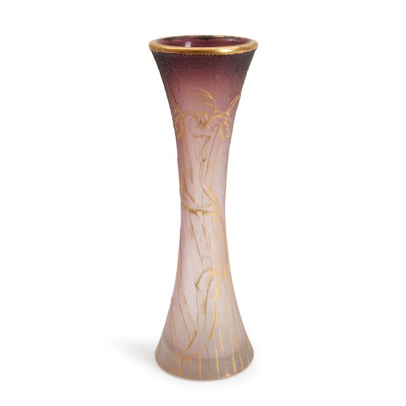 Bonhams Skinner : DAUM CAMEO GLASS VASE WITH IRIS AND DRAGONFLY, Nancy ...