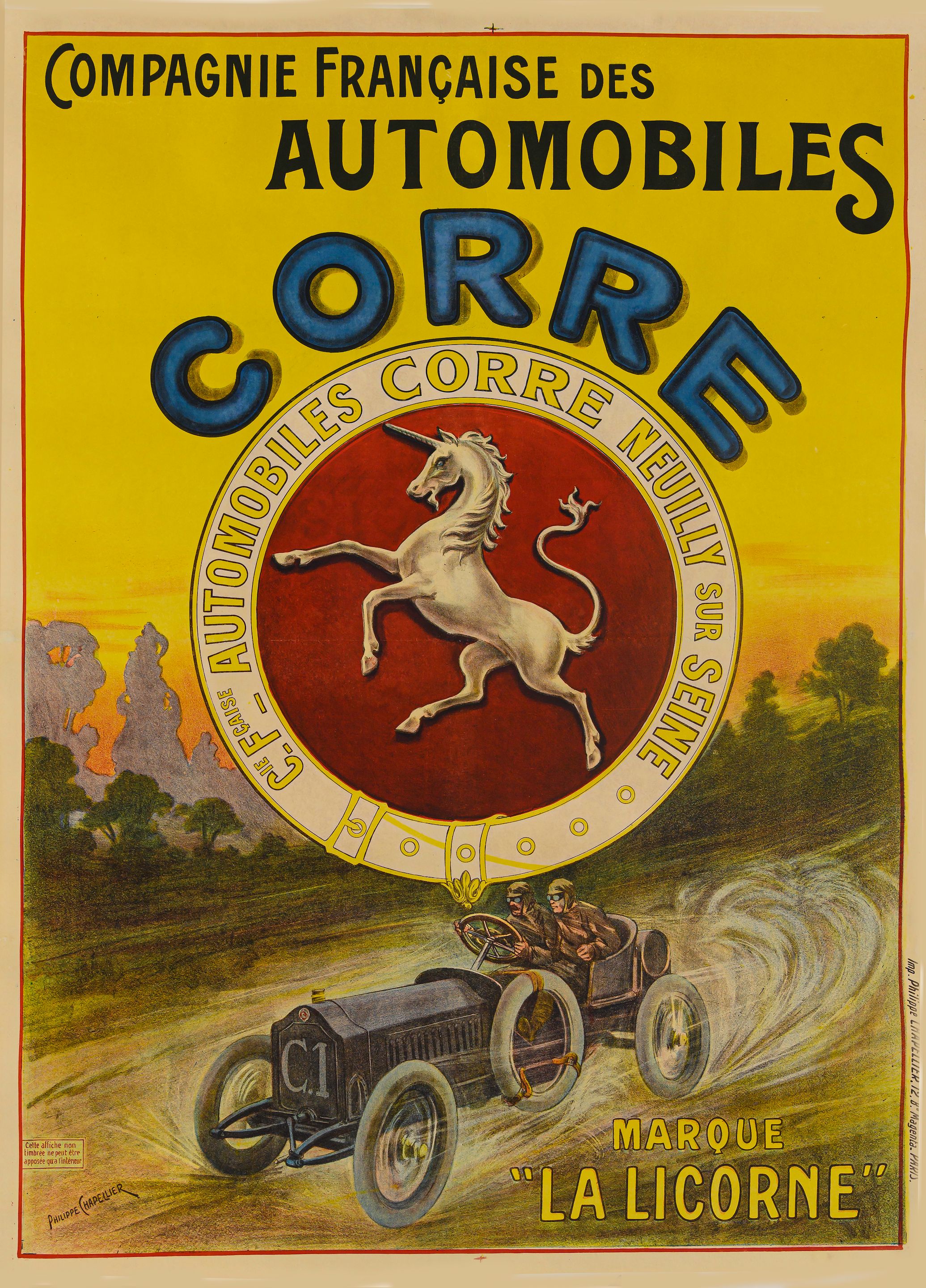 Bonhams Cars : An Automobiles Corre "La Licorne" Poster, after Philippe ...