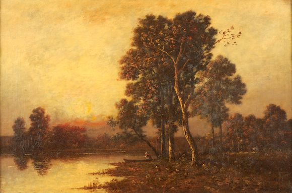 Bonhams Skinner : LÉON RICHET (French, 1847-1907) Sunset Gold: Barbizon ...