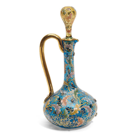 Bonhams A Moser Gilt And Enamelled Blue And Amber Glass Small