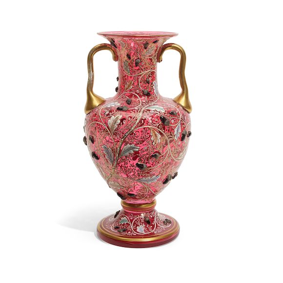 Bonhams : A MOSER STYLE GILT AND ENAMELLED ROSE GLASS TWO-HANDLED ...