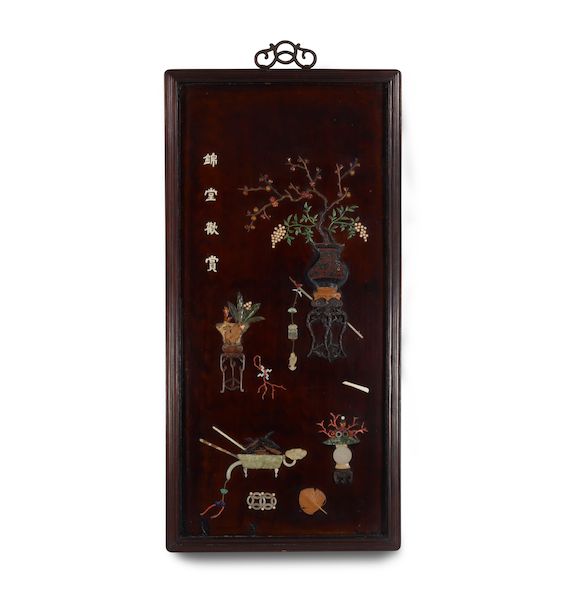 Bonhams : A SET OF FOUR STAINED-WOOD 'ONE HUNDRED ANTIQUES' PANELS ...