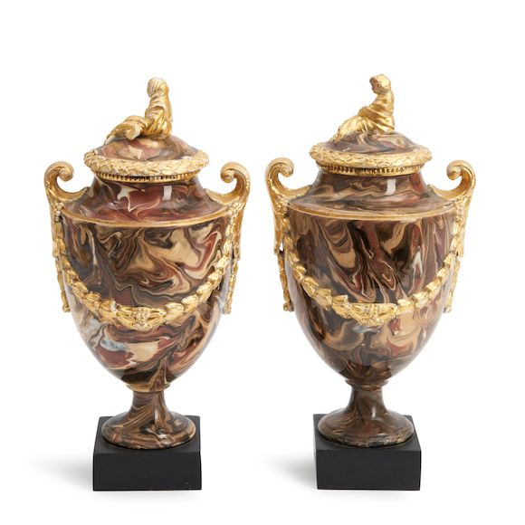 Bonhams Skinner : Pair of Wedgwood & Bentley Queen's Ware and Agate ...