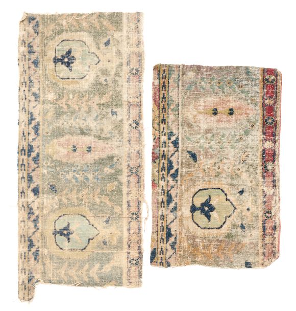 Bonhams Skinner : Two Early Kerman Rug Fragments Iran 1 ft. 8 in. x 2 ...