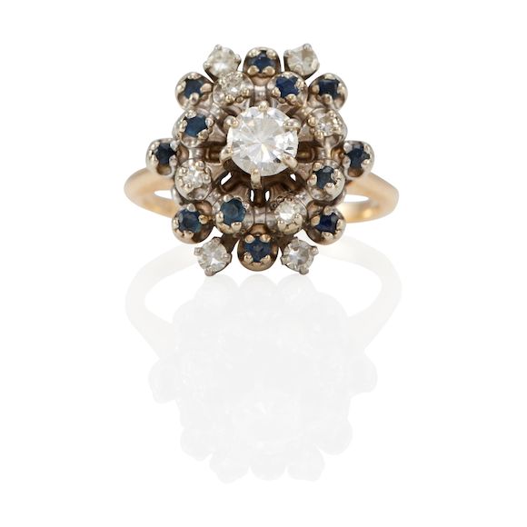 Bonhams : A 14K BI-COLOR GOLD, SAPPHIRE AND DIAMOND RING