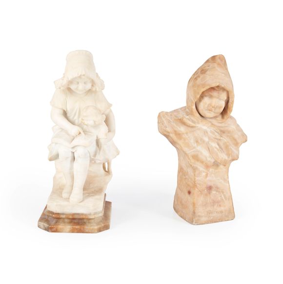 Bonhams Skinner : TWO EUROPEAN ALABASTER FIGURES OF CHILDREN