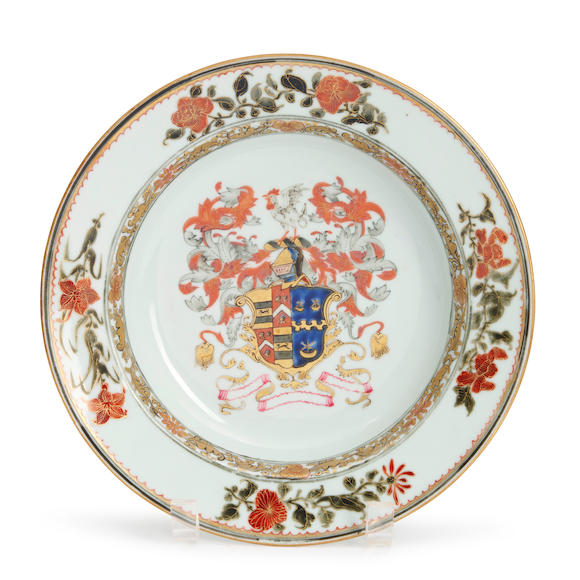 Bonhams Skinner Armorial Porcelain Soup Plate With The Arms Of Baker