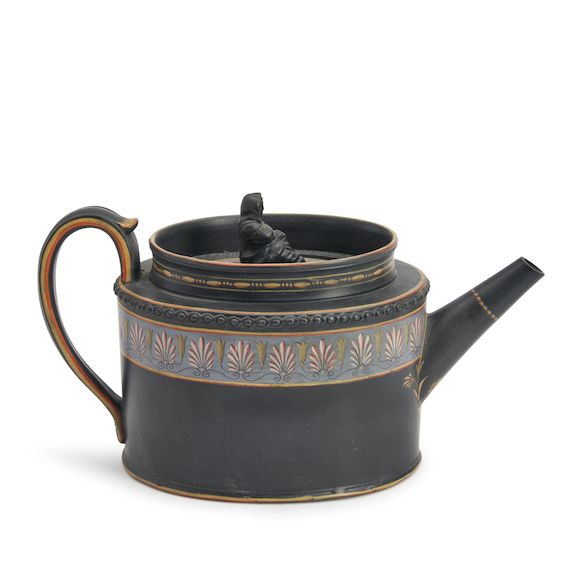 Bonhams Skinner : Wedgwood Encaustic Decorated Black Basalt Teapot and ...