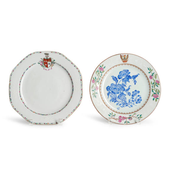 Bonhams Skinner Two Armorial Porcelain Plates With Opaque White