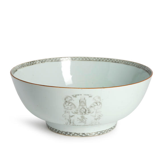 Bonhams Skinner Armorial Porcelain Punch Bowl With The Arms Of Mowat
