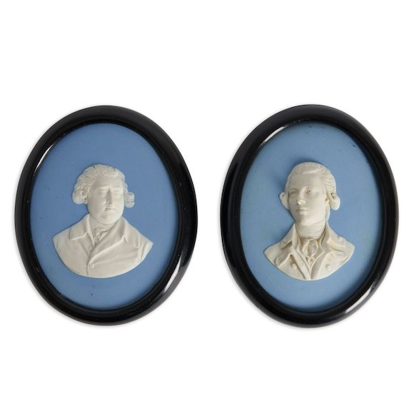 Bonhams Skinner : Pair of Wedgwood Solid Blue Jasper Portrait ...