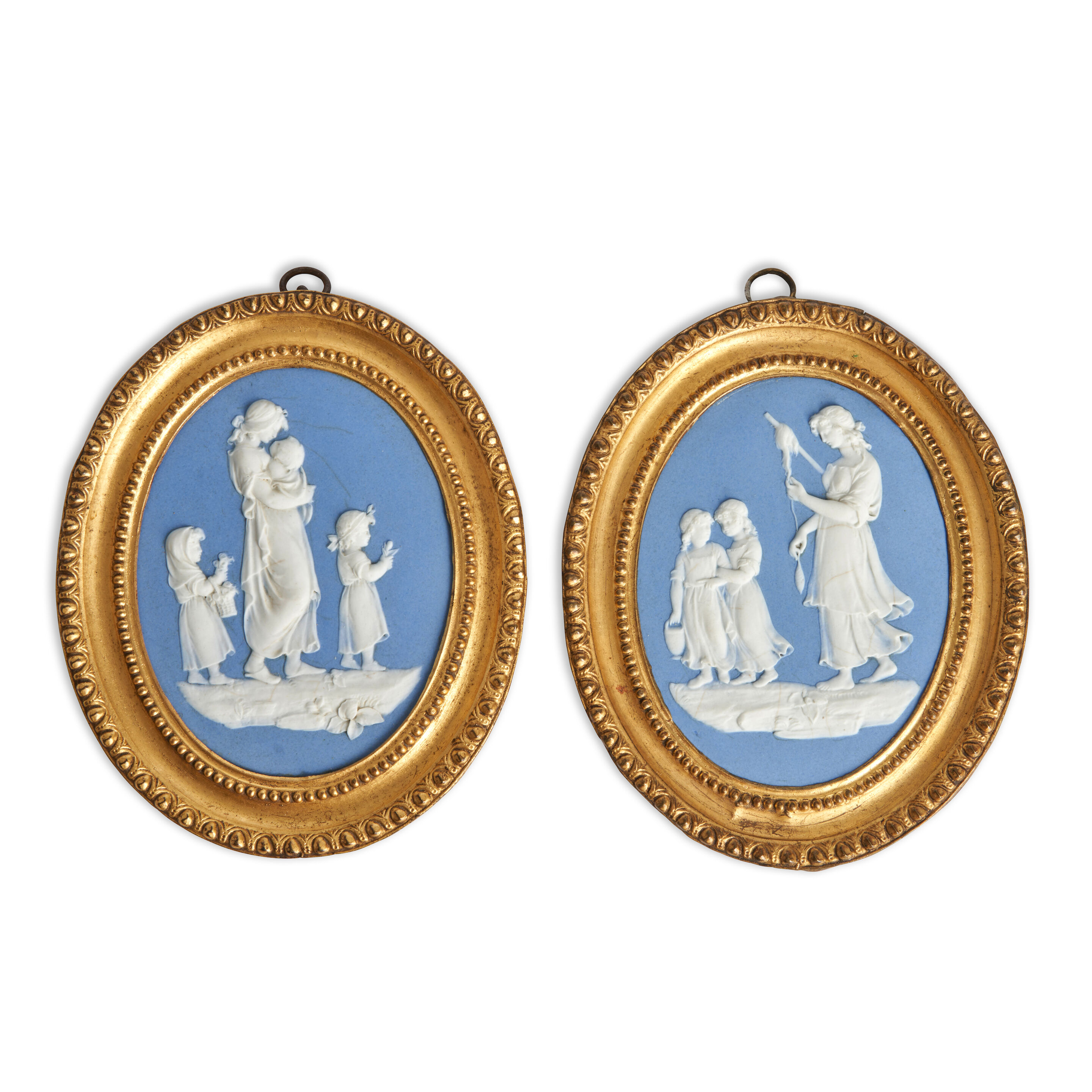 Bonhams Skinner : Pair of Wedgwood Solid Blue Jasper Plaques, England, late 18th century,