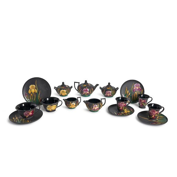 Bonhams Skinner : Assembled Wedgwood Black Basalt Iris Kenlock Ware Tea ...