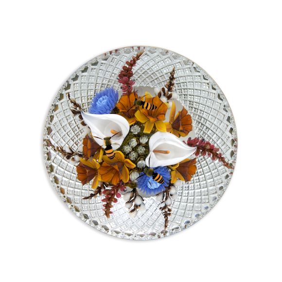 Bonhams Skinner : DAVID GRAEBER AND ED POORE FANCY-CUT PAPERWEIGHT WITH FLORAL BOUQUET AND HONEY ...