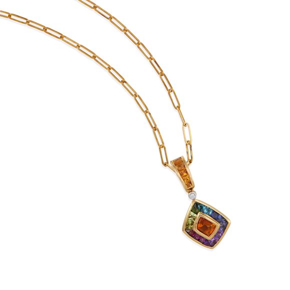 Bonhams : BELLARI: 18K GOLD AND GEM-SET PENDANT ON A 14K GOLD-FILLED CHAIN