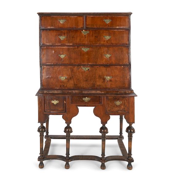 Bonhams Skinner : Queen Anne Cross Banded Walnut Chest on Stand ...