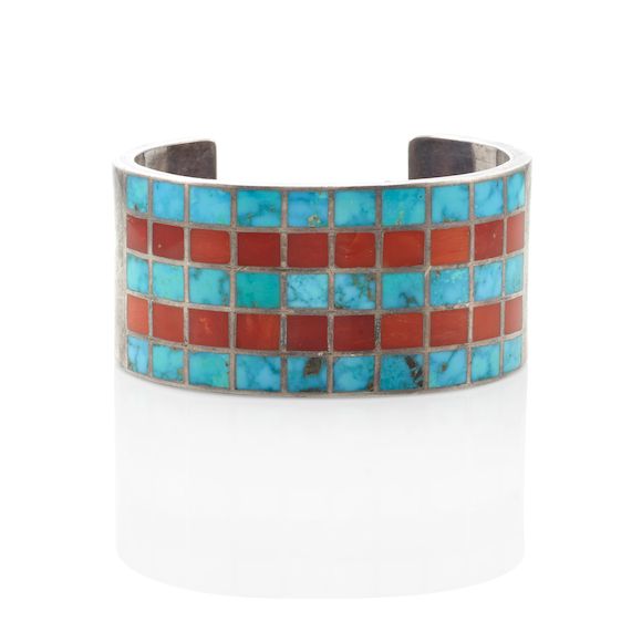 Bonhams : A Zuni channel-inlaid cuff bracelet